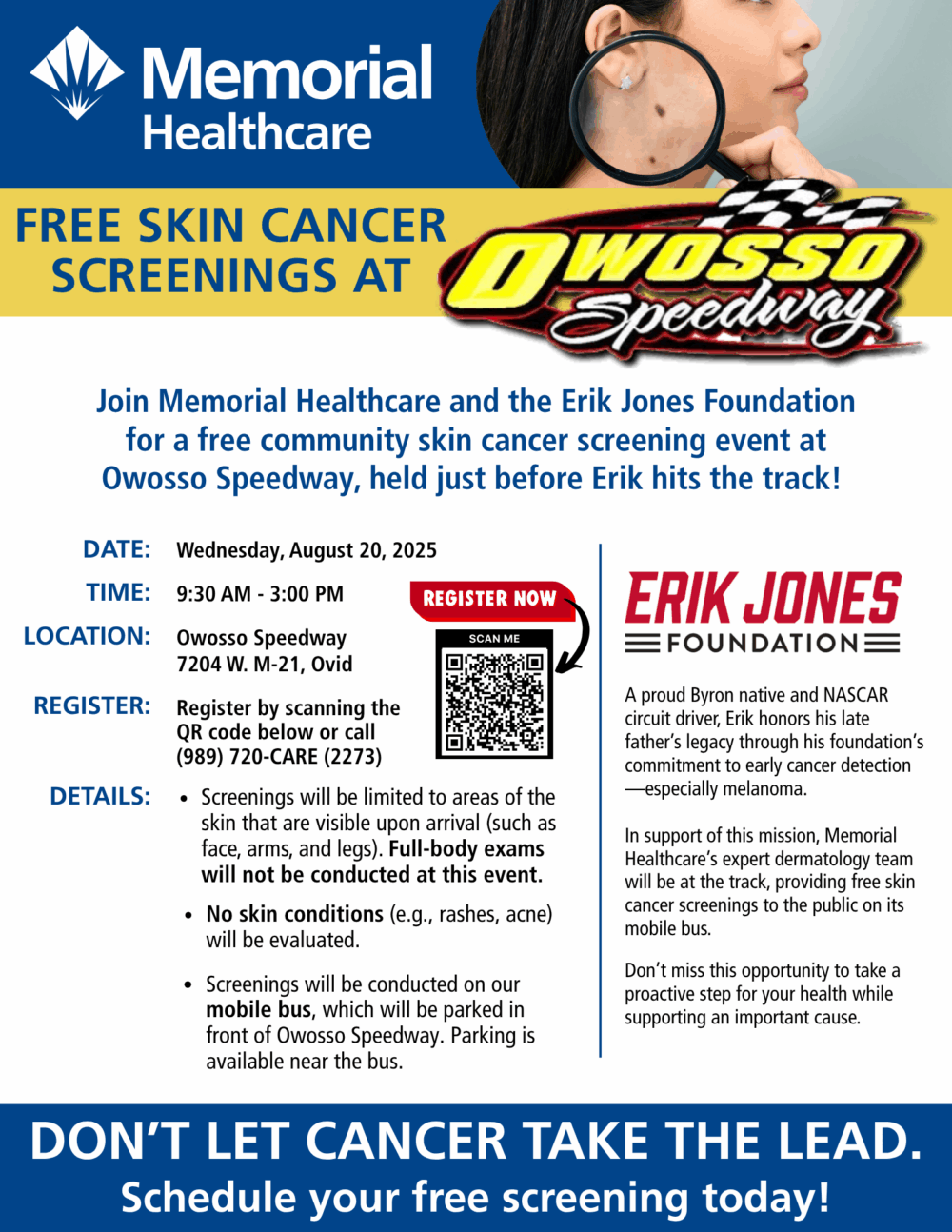 Free Skin Cancer Screenings at Owosso Speedway - Erik Jones Foundation